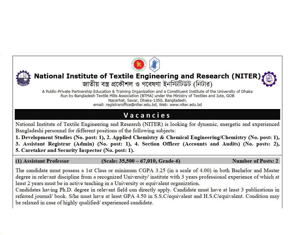 NITER Job Circular 2023 - Jobs Test bd