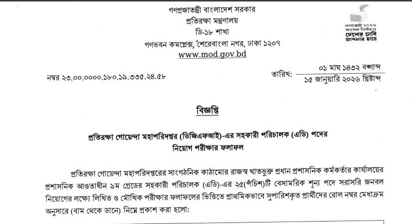 DGFI Exam Result 2026 - Jobs Test bd